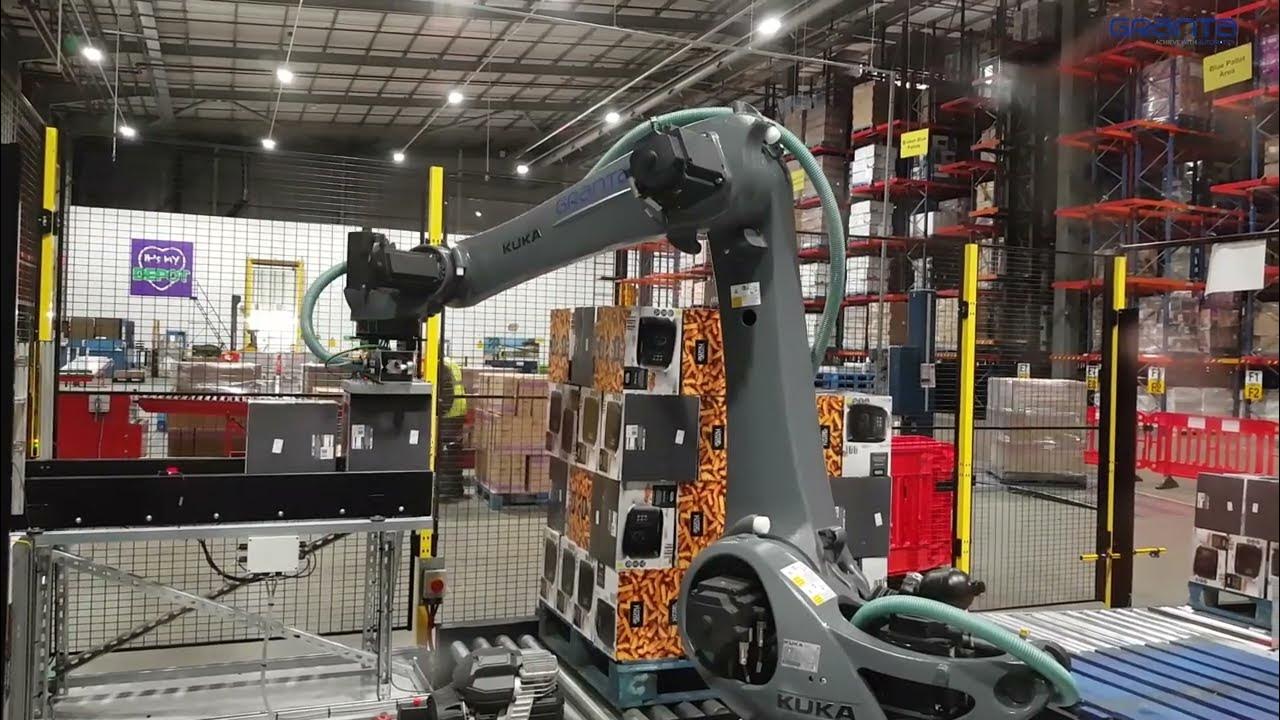 Automated Container Unloading Auto Programming Palletiser System - YouTube