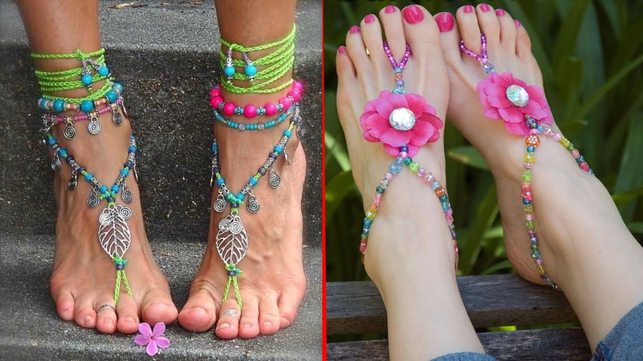 Crochet Barefoot Sandals with flower decorated Foot Jewelry Easy ...