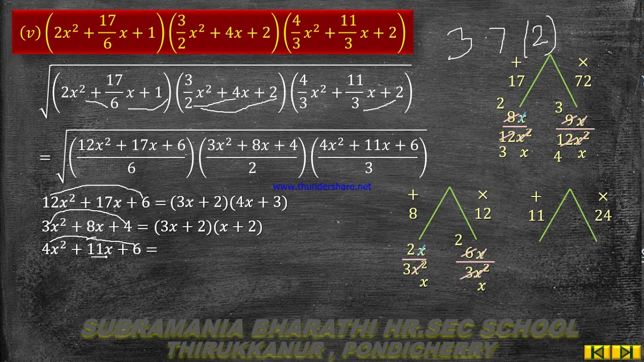 X STD MATHEMATICS UNIT 3 ALGEBRA Exercise 3.7 sum no 2(v) - YouTube