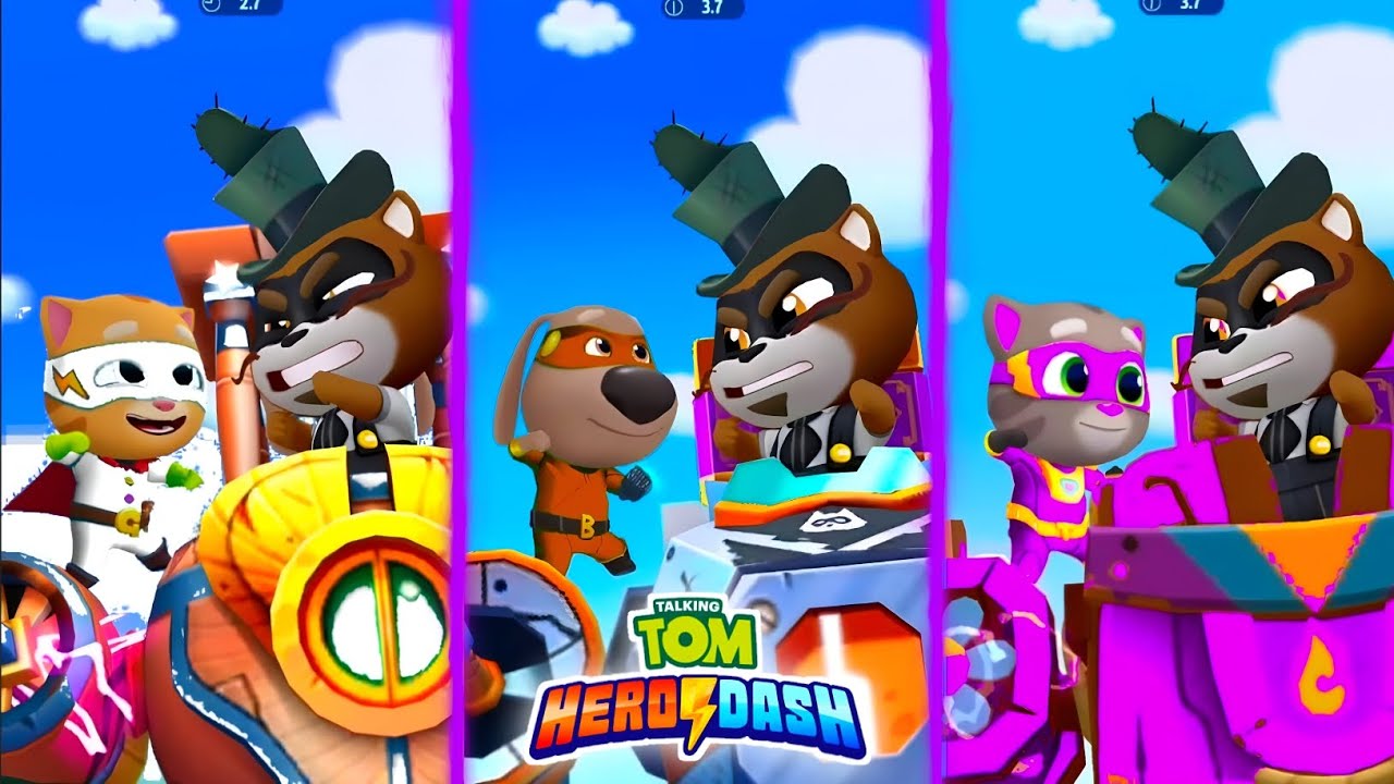 Talking Tom Hero Dash - White Ginger, Brown Ben, Purple Tom, Fight The ...