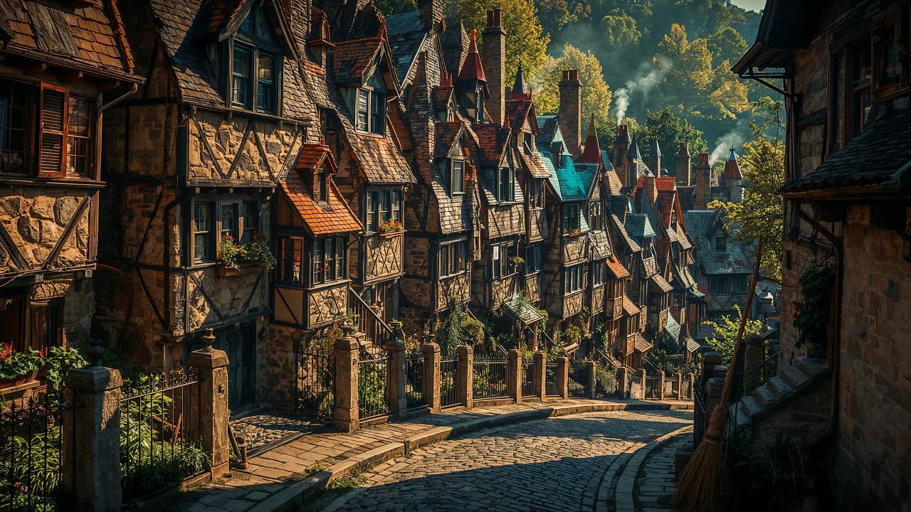 A Quiet Wizard Hamlet Beyond the Silver Stream – 4K Hogwarts Ambience ...