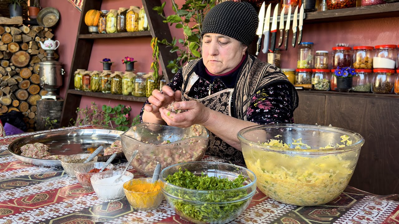 WINDY VILLAGE LIFE IN AZERBAIJAN! GRANDMA NAILA IS COOKING UNUSUAL ...