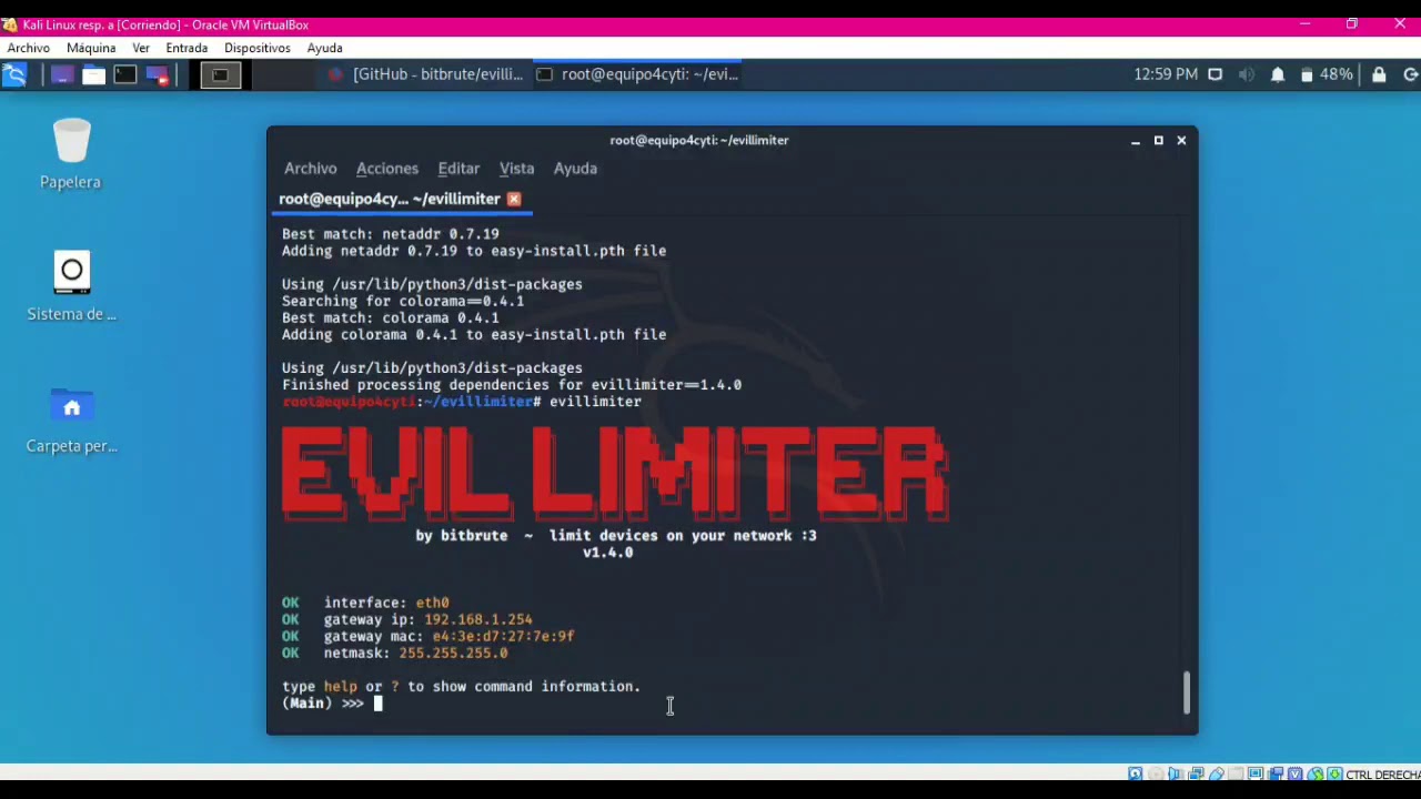 Evil Limiter Instalación y Ejemplo_ Virtual box con Kali Linux - YouTube