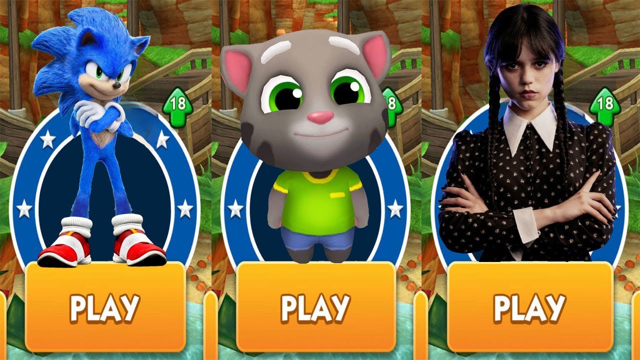 Movie Sonic vs Talking Tom Gold Run vs Wednesday Run vs All Bosses Zazz ...