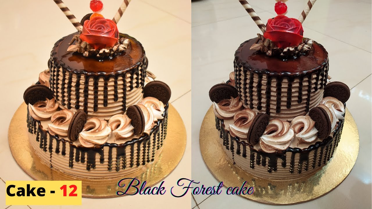 Two Tier Black Forest Cake | Black Forest Cake with chocolate look ...