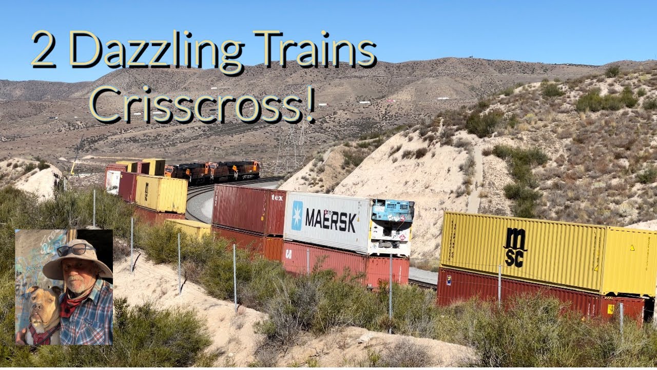 2 Dazzling Trains Crisscross At Cajon Summit View Point! BNSF’s S Stack ...