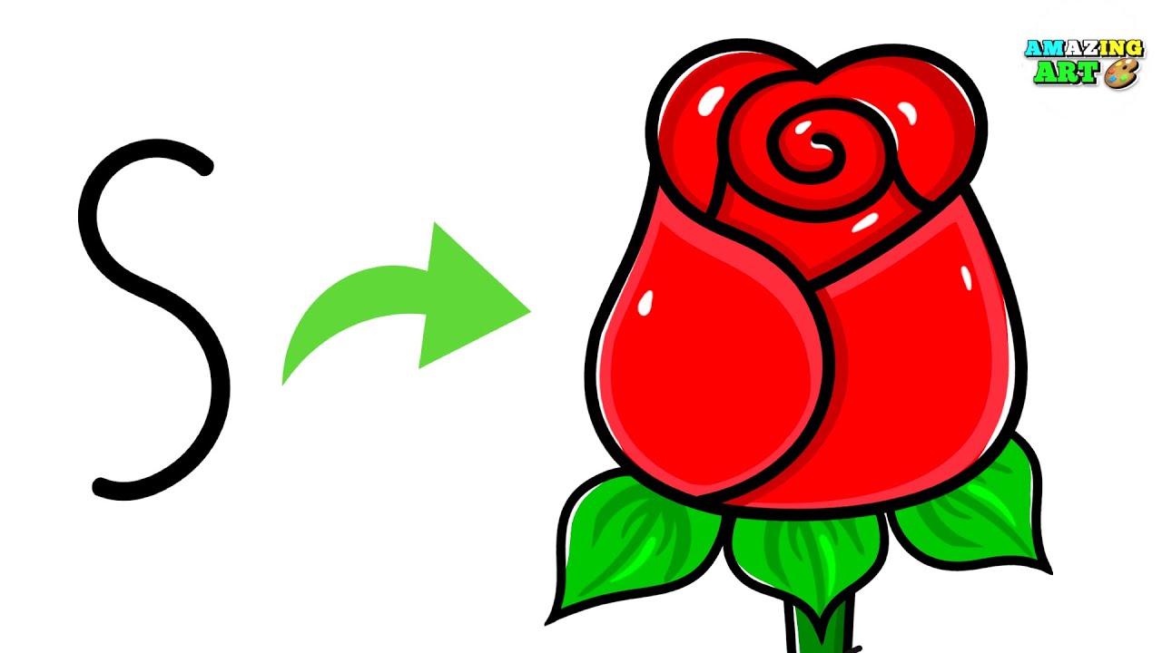 How to draw Rose with S easy | How to draw rose Easy | Draw a Rose ...