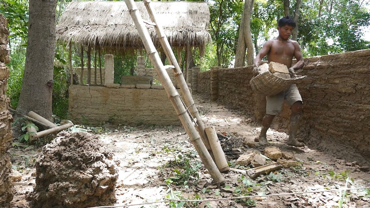 Primitive Technology, Upgrade wall of Mud huts - ep 9 - YouTube