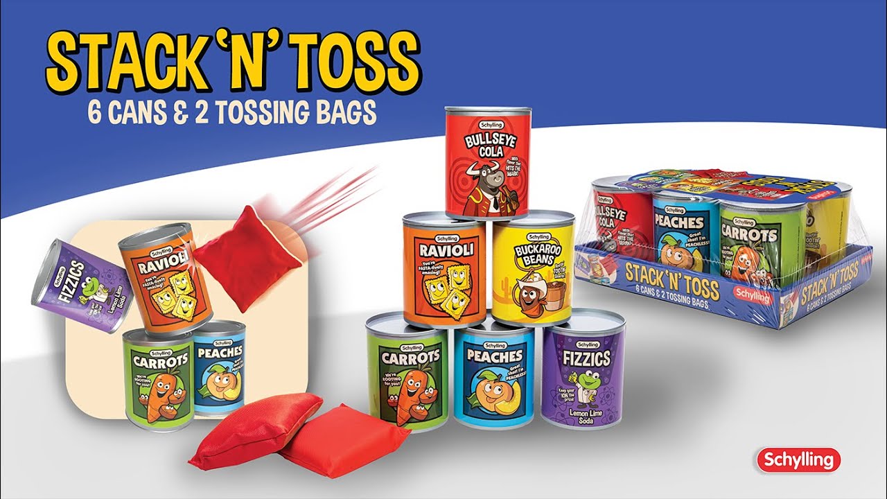 Schylling's Stack 'N' Toss tin toy game and food role play - YouTube