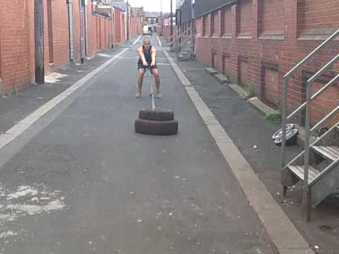 Tyre sled upright rows- Mo Power - YouTube