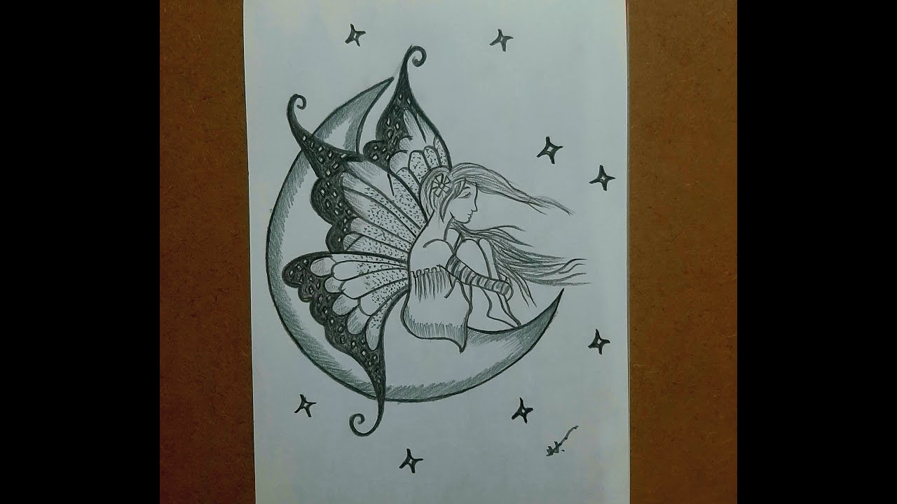 How to draw a butterfly girl in the moon #pencil sketch # for beginners ...