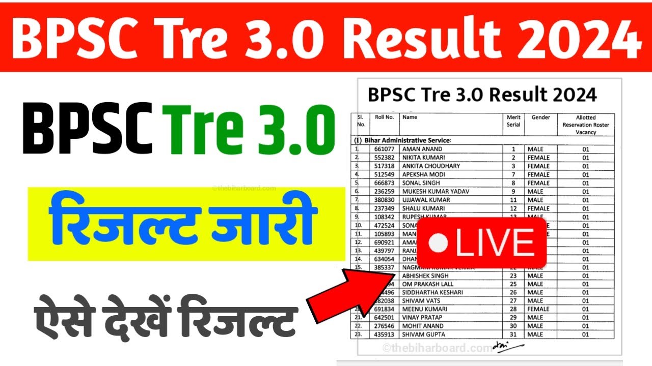 BPSC TRE 3.0 Result 2024।रिजल्ट जारी, bpsc Tre 3.0 Result kaise Dekhe ...