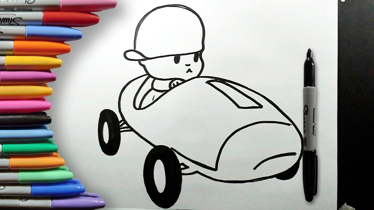 How to Draw Pocoyo in a racing car with Colored Markers Step by Step ...