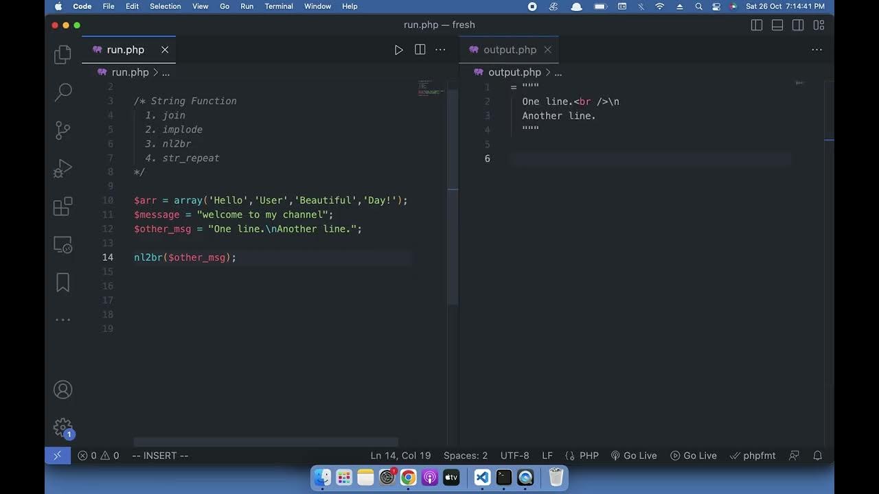 String function : join, implode, nl2br and str repeat - YouTube