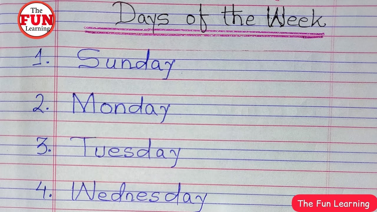 Sunday Monday | Days of the Week | Days Name Spelling |Write 7 days ...