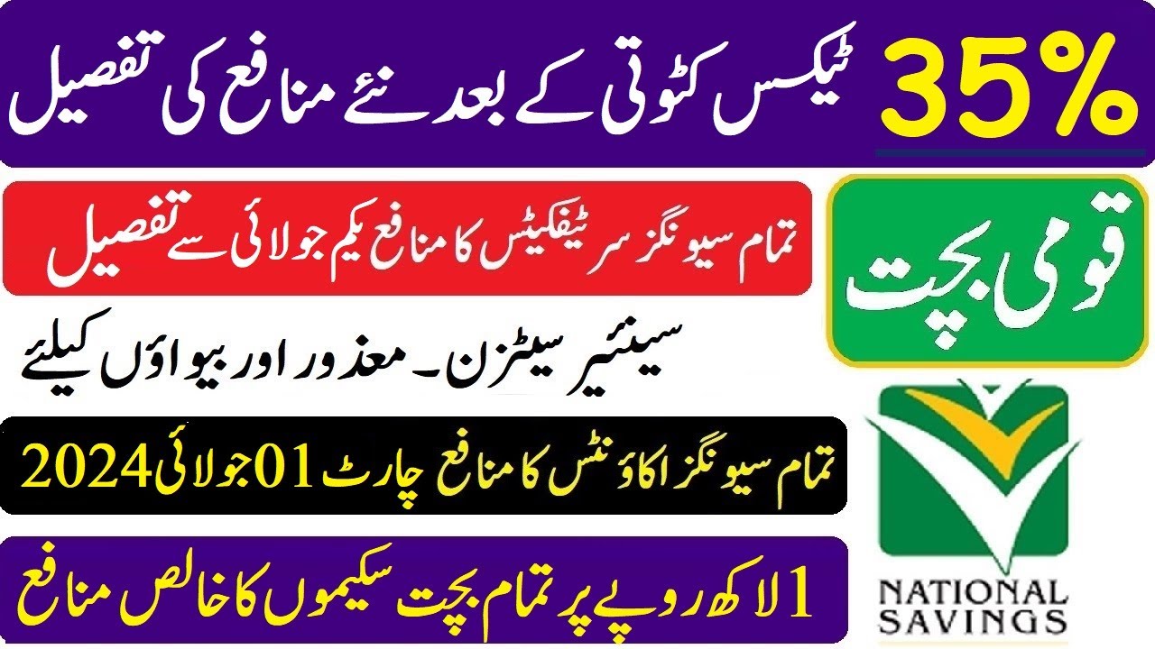 National Savings Pakistan new profit rates 35% tax 01 07 2024 | قومی ...