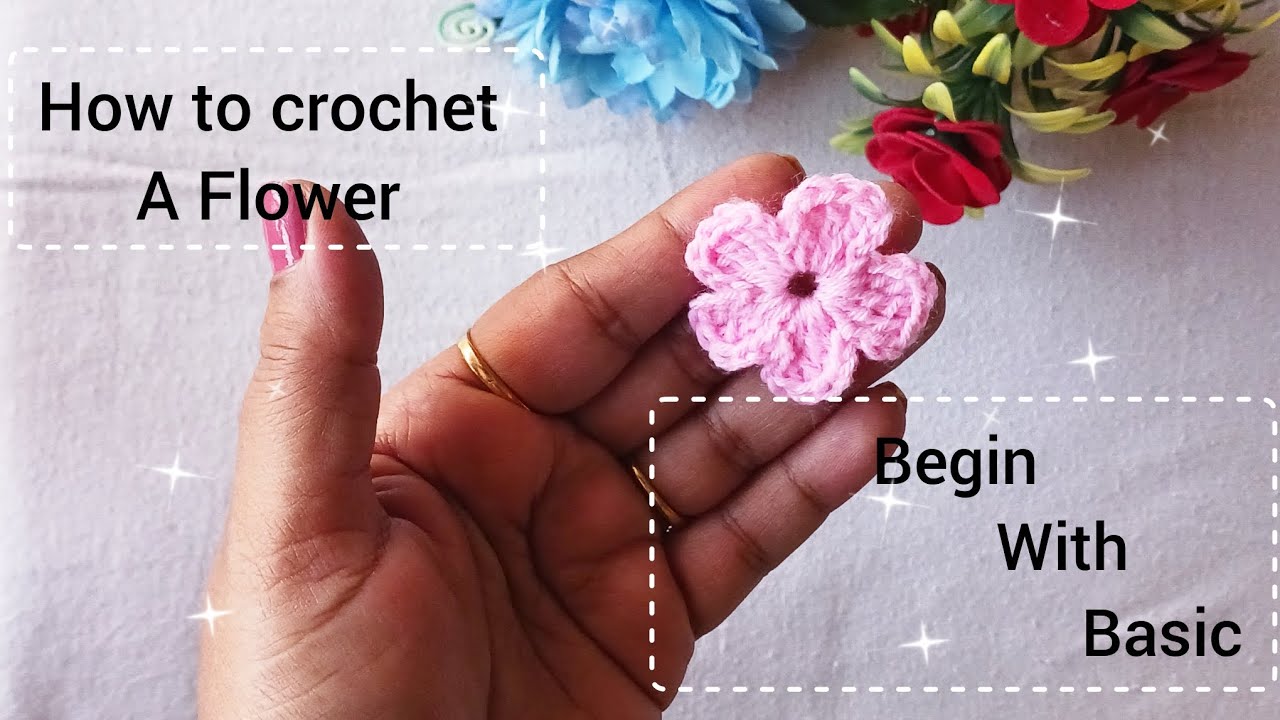 HOW TO CROCHET SIMPLE FLOWER/EASY CROCHET FLOWER TUTORIAL FOR ABSOLUTE BEGGINER/MINI CROCHET ...