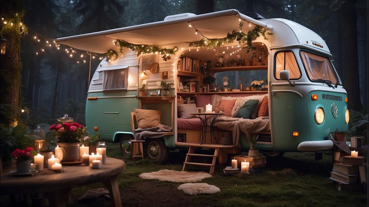 Cozy Camper Van Ambience in Enchanted Forest | Rain, Thunder & Nature ...