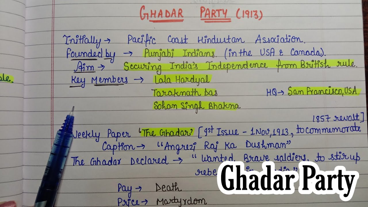 Ghadar Party || Handwritten Notes ||National Movement || Modern India ...