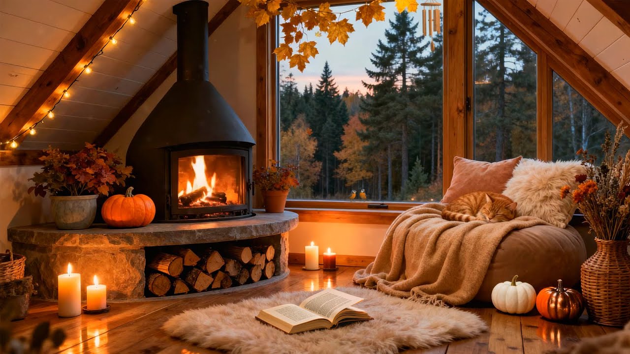 Autumn Hideout in the Woods 🍂 Gentle Fire Crackle & Falling Leaves ...