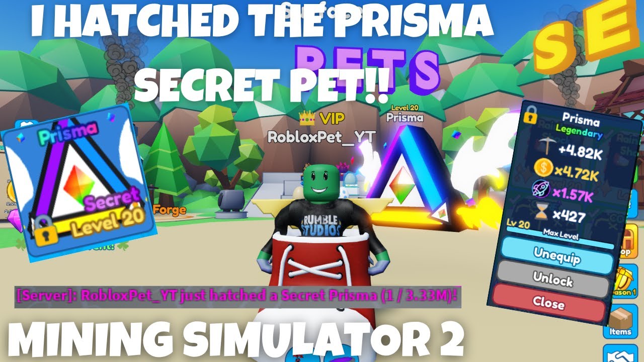 I HATCHED THE NEW PRISMA SECRET PET!! INSANE STATS!! | Mining Simulator ...