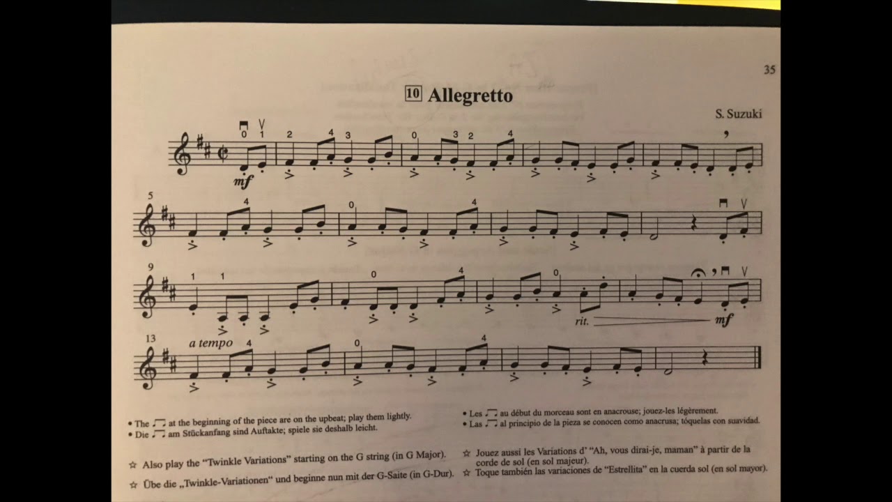 Suzuki Violin Book 1: "Allegretto" by S. Suzuki - YouTube
