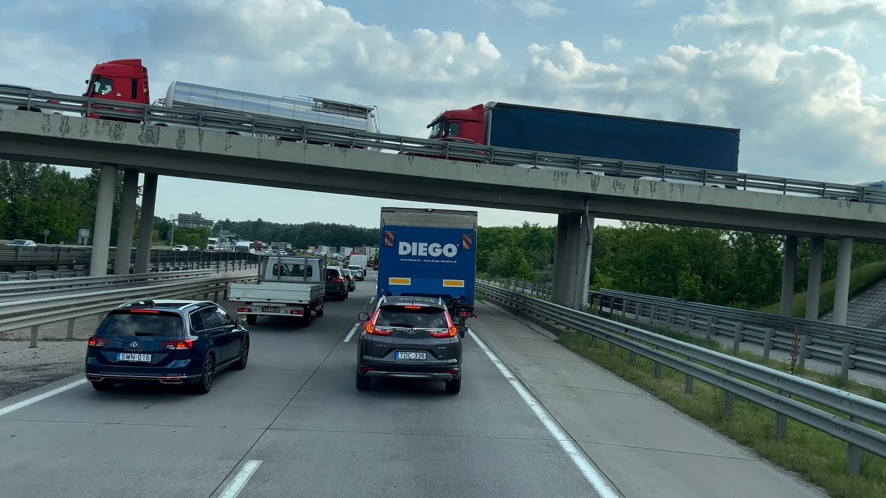 Driving in Hungary autobahn from Győr to Budapest - YouTube
