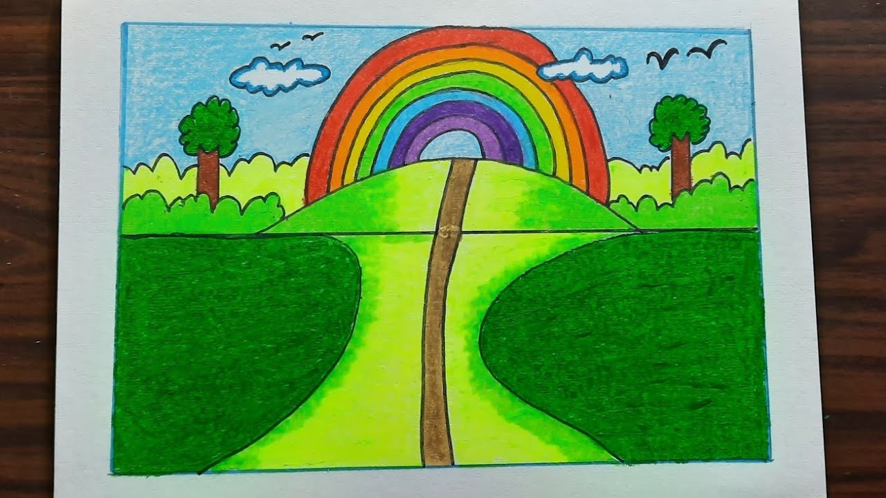 Rainbow Scenery Drawing for Beginners/How to draw Rainbow easy step by ...