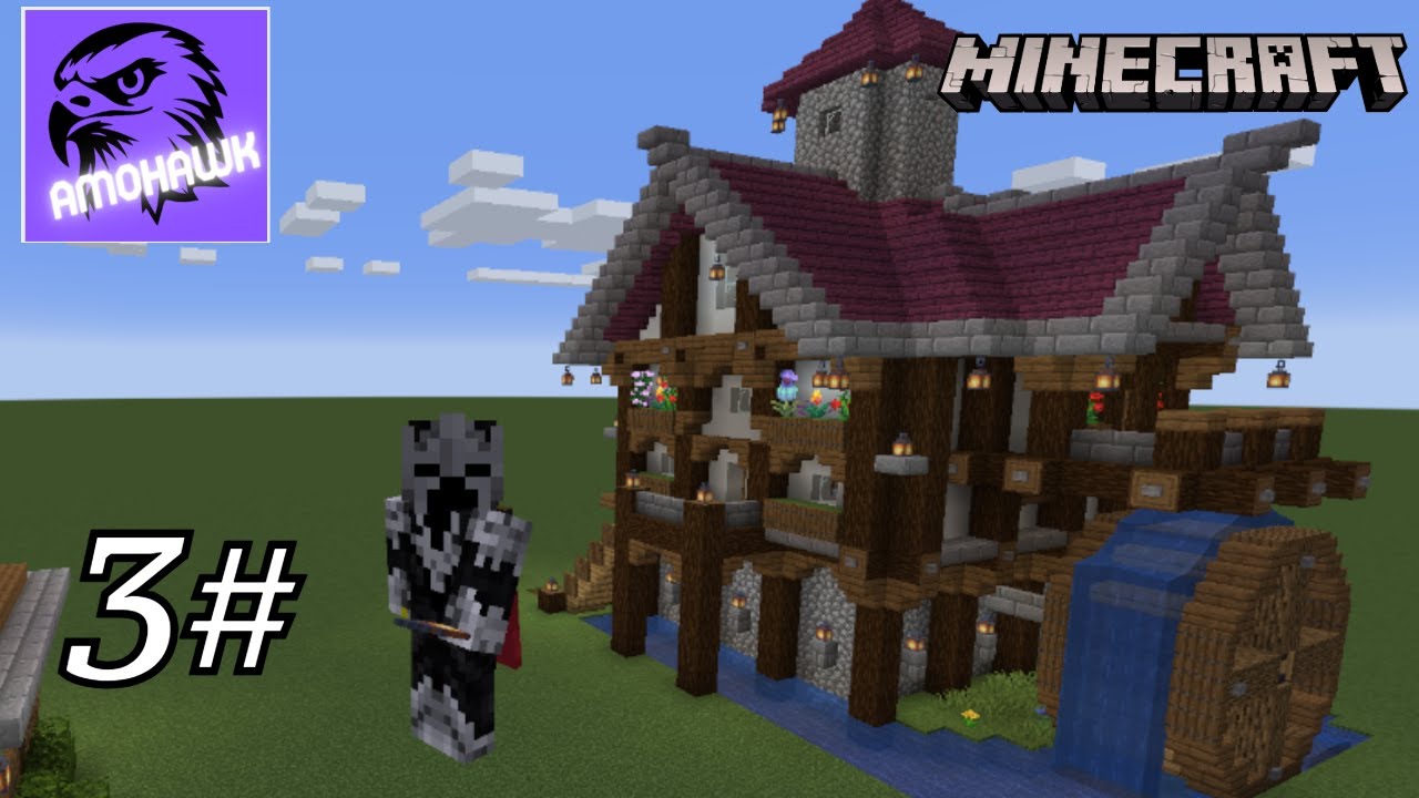 Minecraft - waterwheel house building tutorial!! - part 3 - YouTube