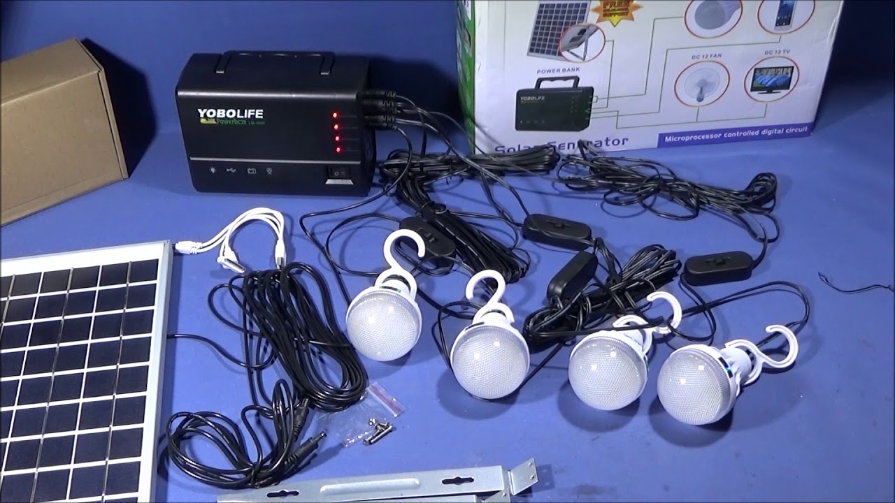 YOBOLIFE LM-3606 Solar & Mains Powered Power Bank Lighting Set - YouTube