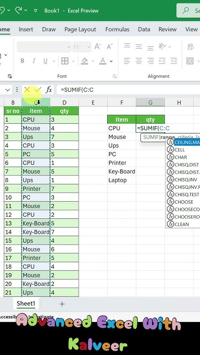 Excel में UNIQUE और SUMIF फॉर्मूला का आसान तरीका | Excel Tips & Tricks - YouTube