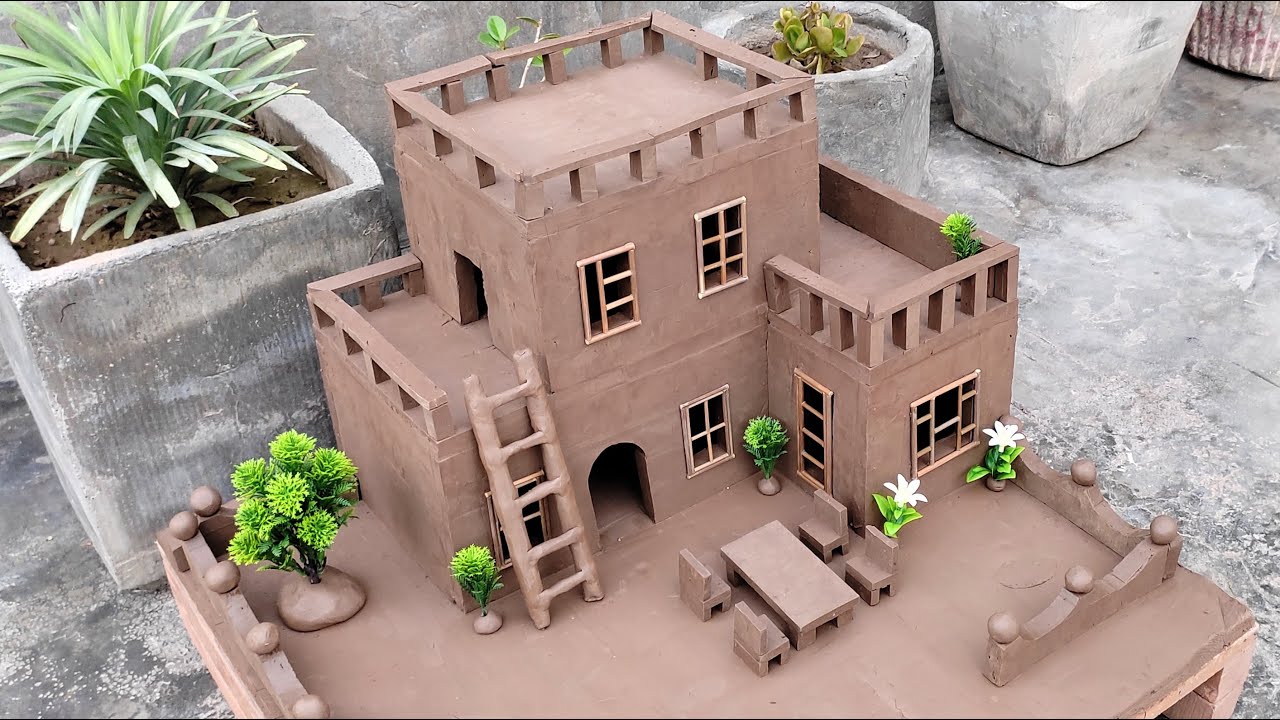 How to make clay house | miniature house | mitti ka ghar kaise bnaye ...
