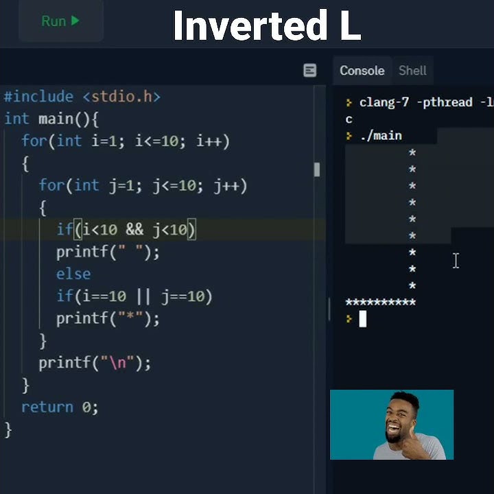 Pattern Program To Print Inverted L Shape Using C Language C Language Pattern Printing Code