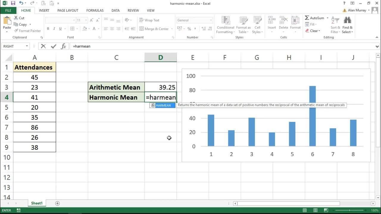 HARMEAN Function - Calculate the Harmonic Mean in Excel - YouTube