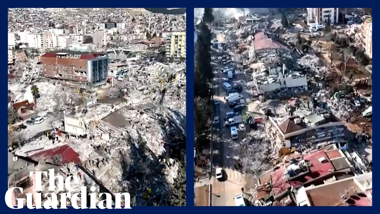 Drone footage over Kahramanmaraş shows scale of earthquake damage - YouTube