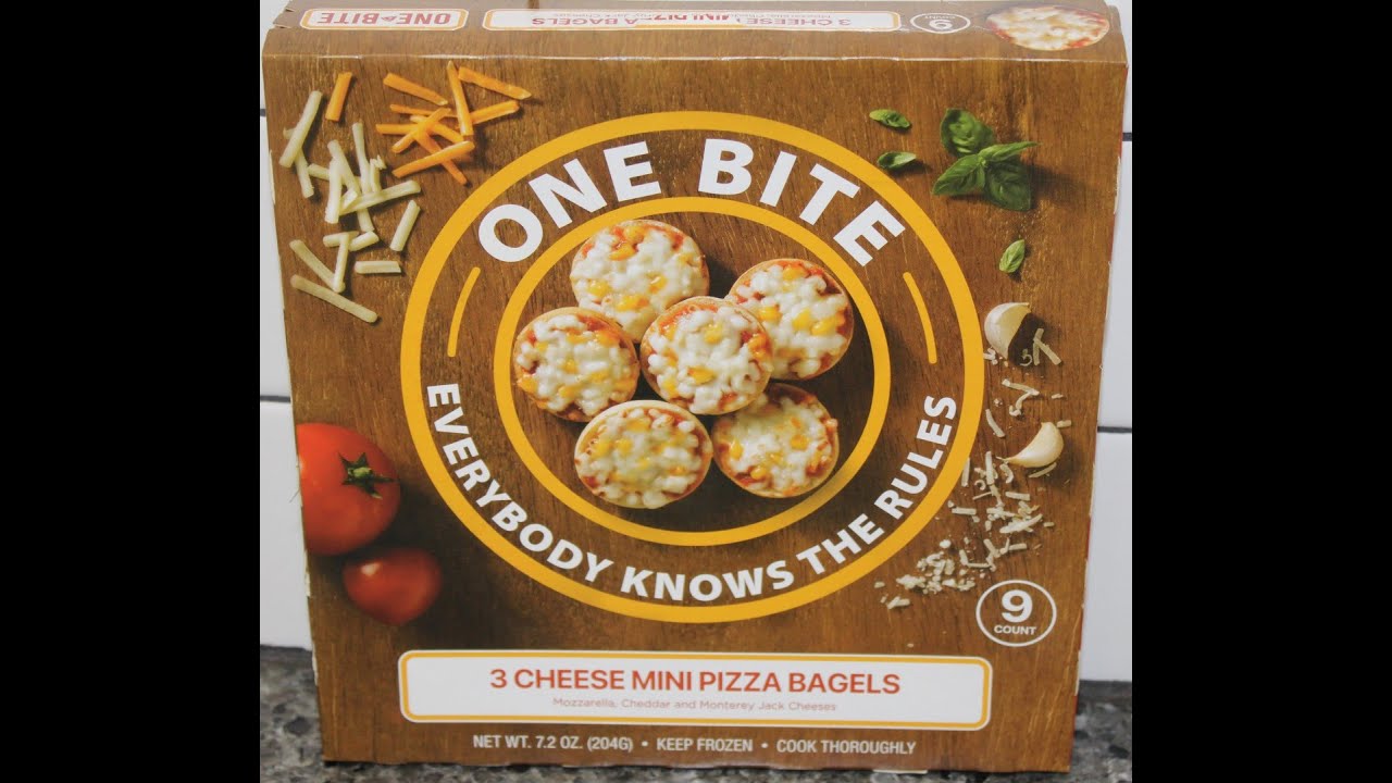 One Bite: 3 Cheese Mini Pizza Bagels Review - YouTube