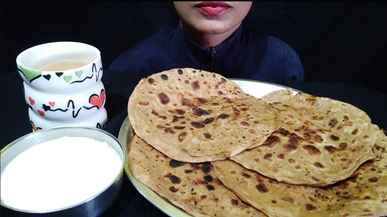Eating Aloo Paratha, Gobhi Paratha || Indian Food Mukbang - YouTube