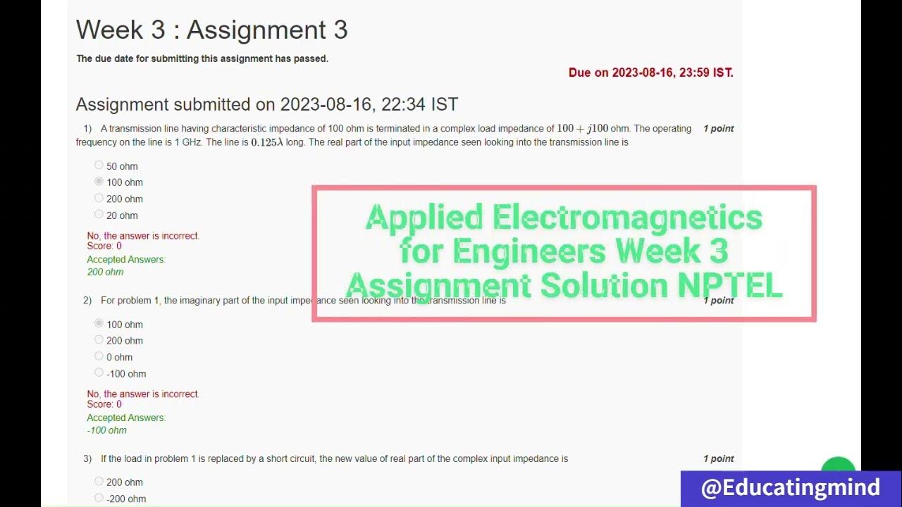 Applied Electromagnetics for Engineers Week 3 Assignment Solution NPTEL - YouTube