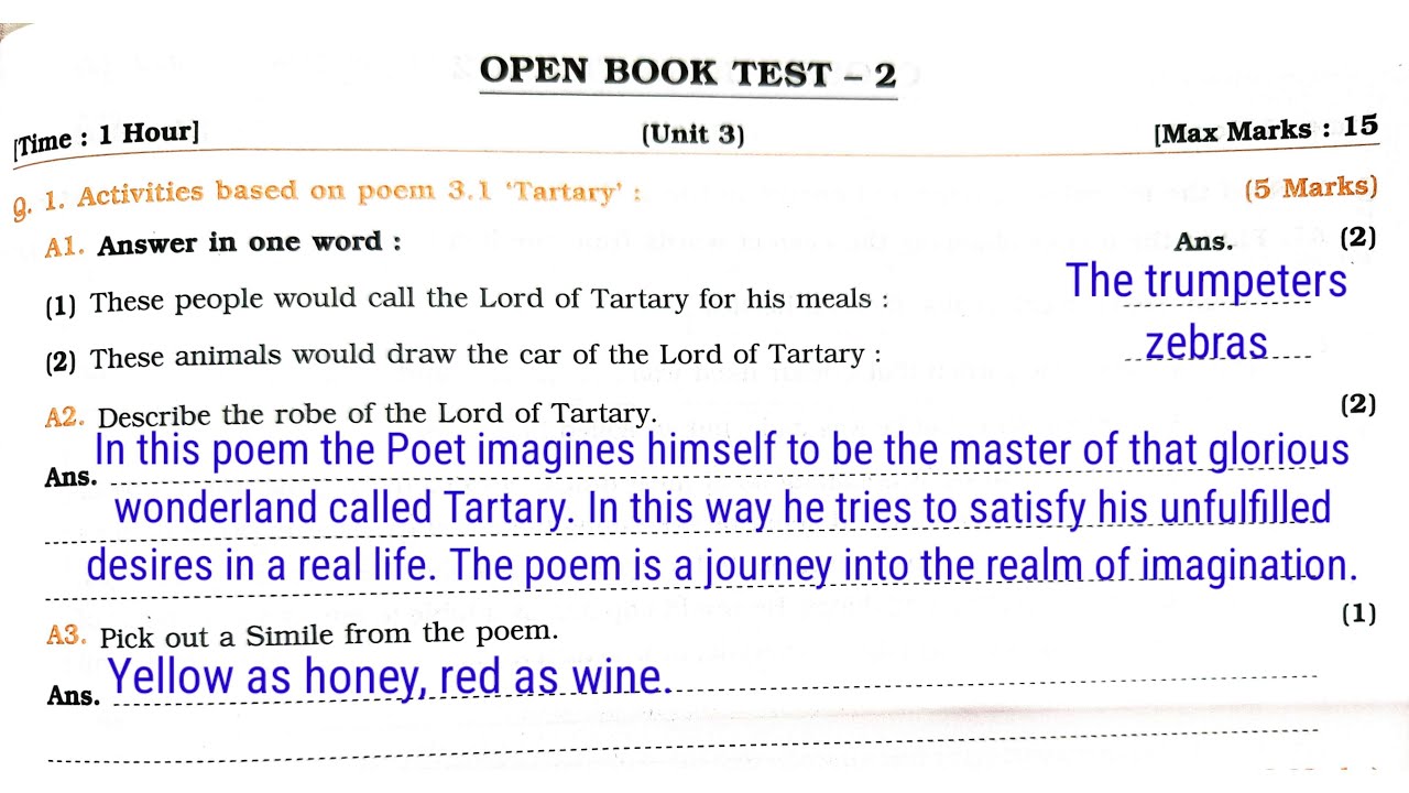 7th std English open book test 2 and close book test 2 workbook answer ...