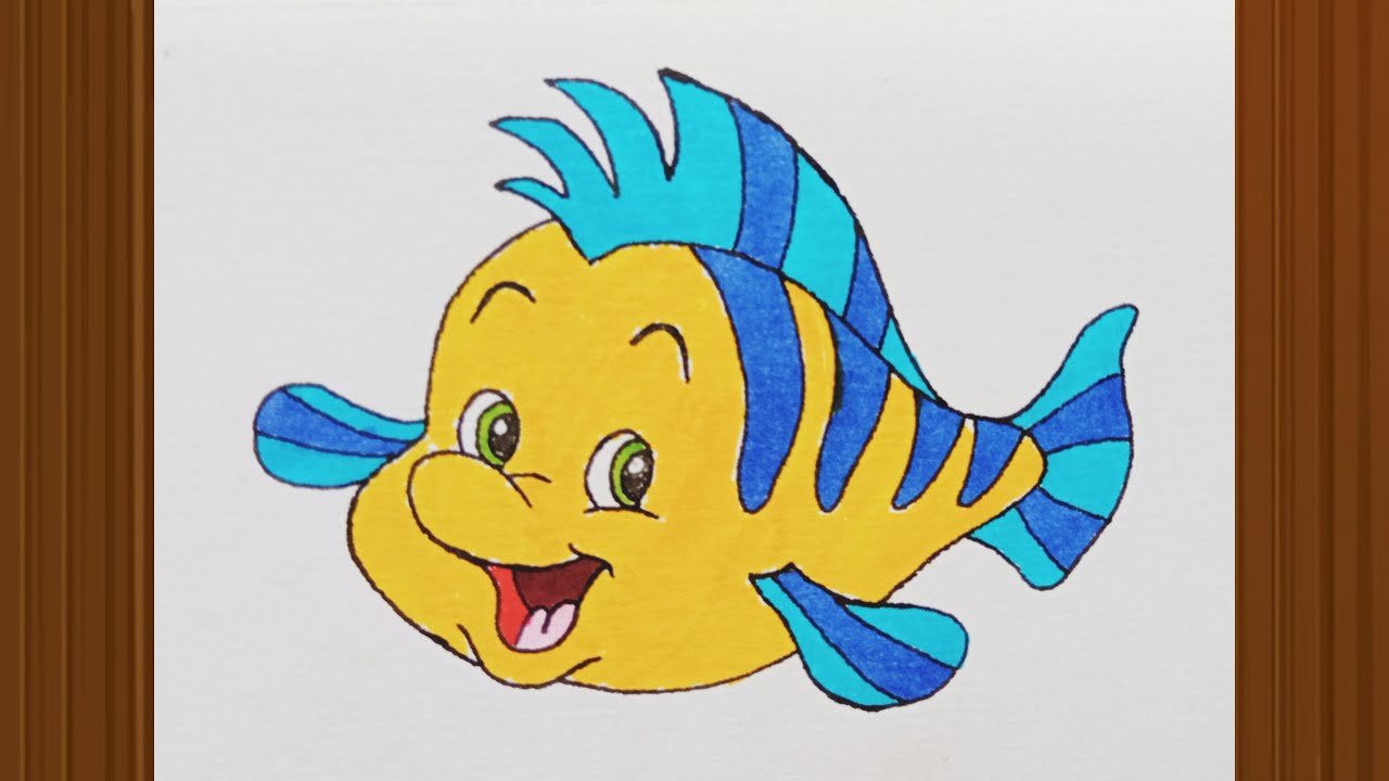 How To Draw Flounder From The Little Mermaid - YouTube