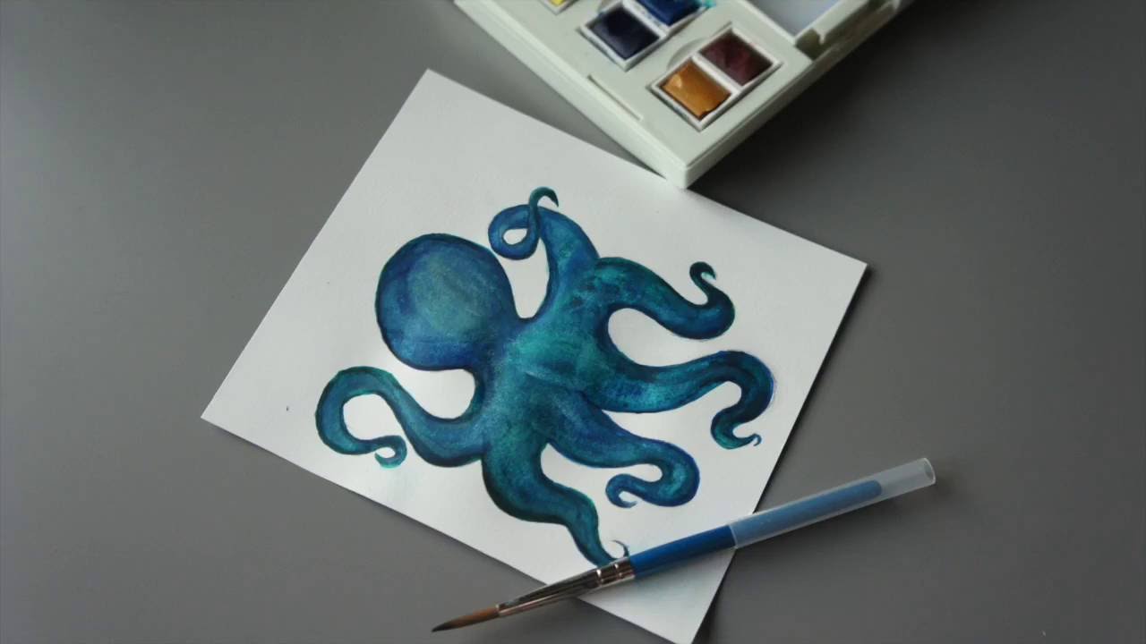 Octopus Watercolor Tutorial 3 Color Challenge, Speed Paint - YouTube