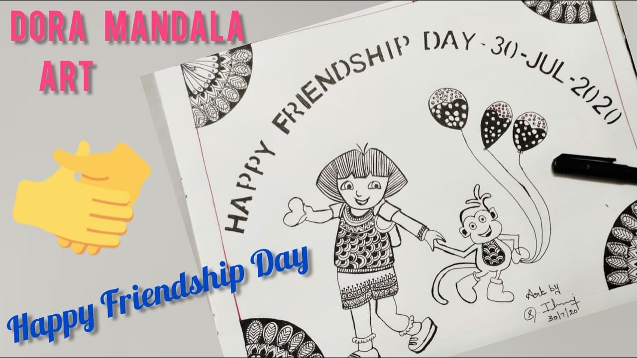 How to draw Doodle Art with gel pen|| Friendship Day||mandala art ...