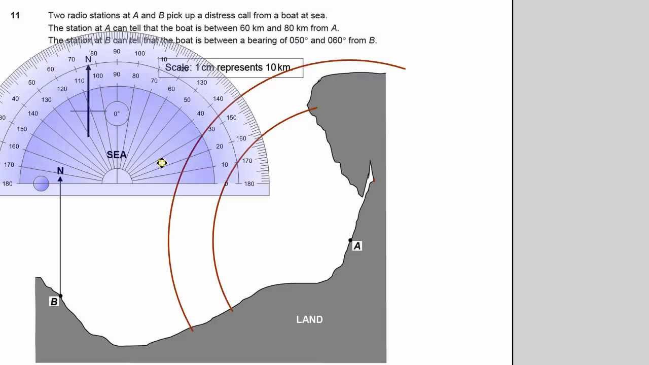 GCSE Maths revision Exam paper practice loci and scale drawing - YouTube