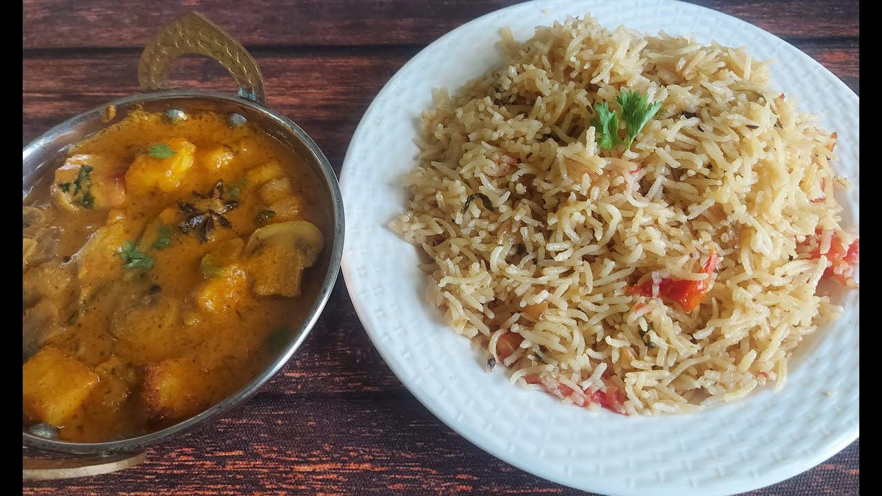Telangana Style Bagara Rice with Paneer Mushroom Curry | Function Style ...