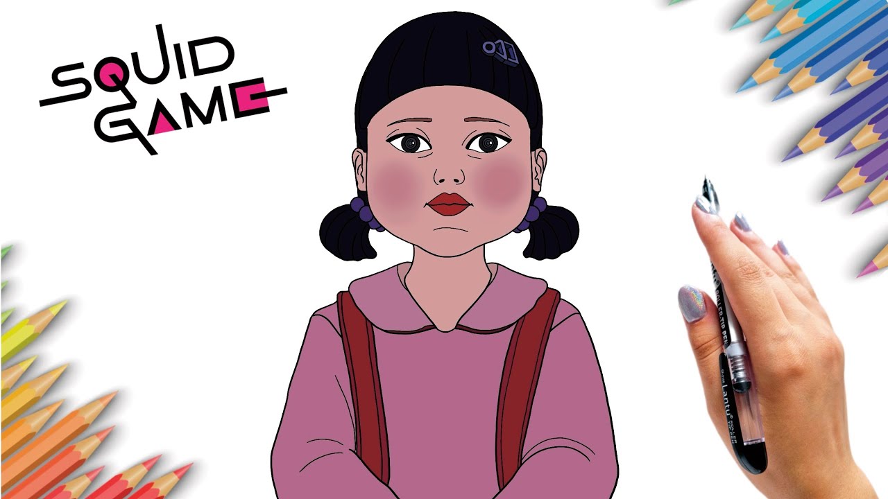 How to draw The Doll from Squid Game 3 - Step by Step - YouTube