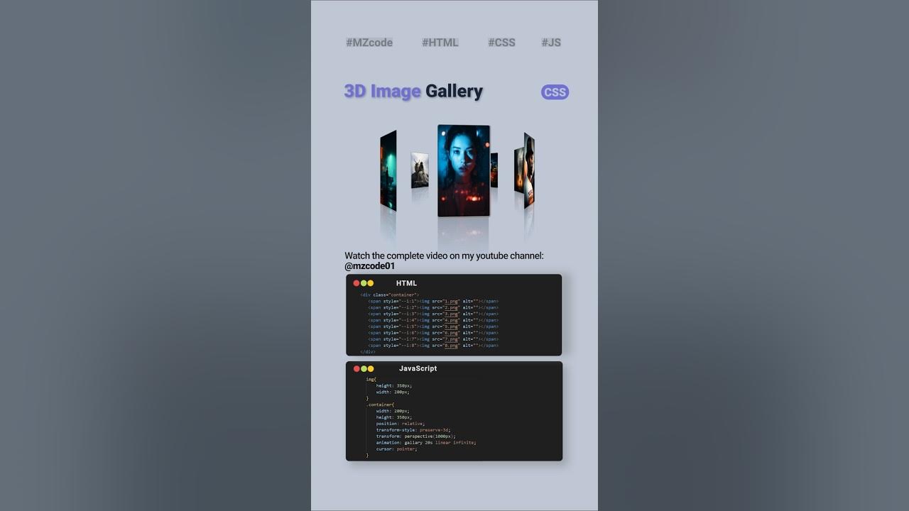 Make Amazing 3D Image Gallery using HTML & CSS #css #html #coding #shorts #cssshorts #webdesign ...