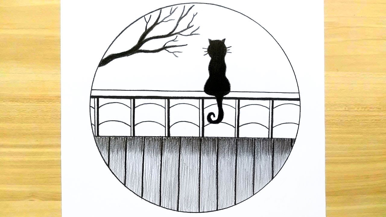 Pencil drawing in circle step by step || Easy scenery drawing || Circle ...