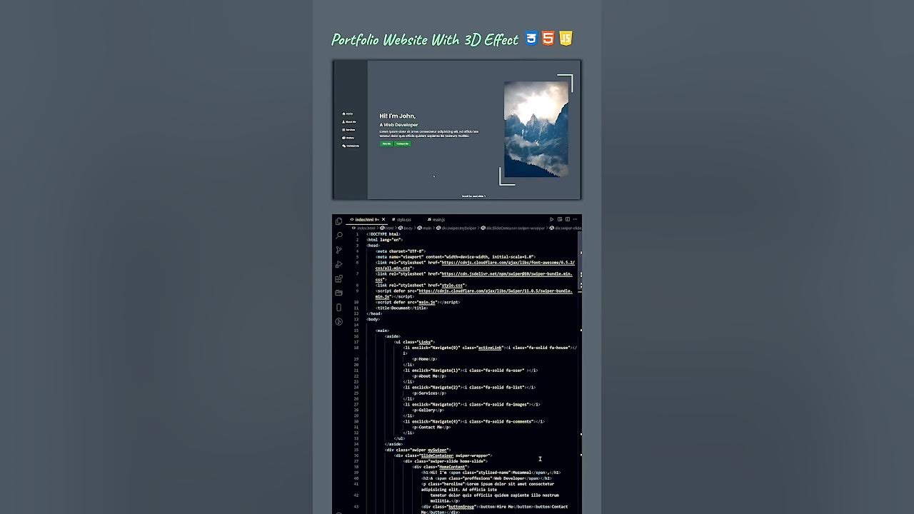 Create portfolio website with 3D effect using HTML CSS and JavaScript #coding #shorts # ...