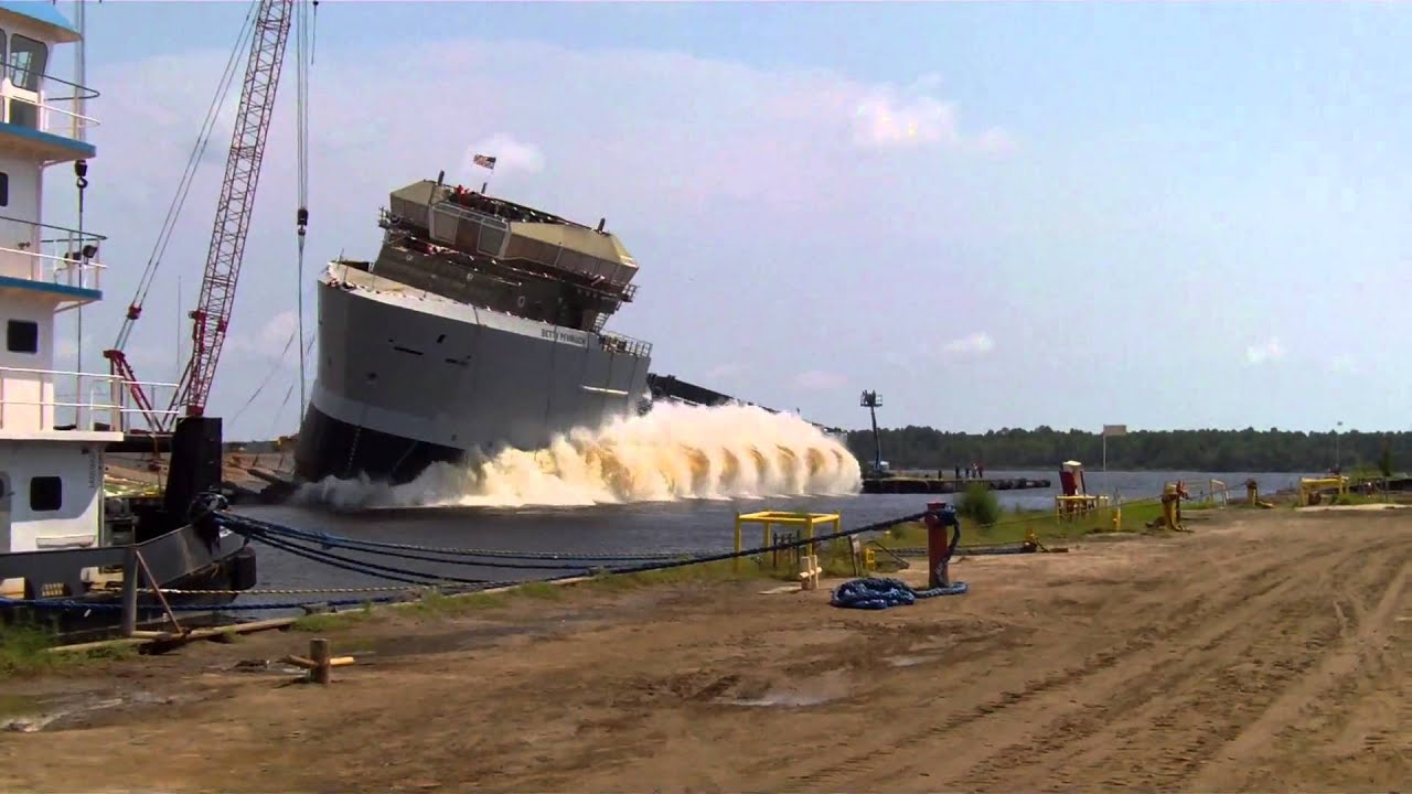 Ship Launch Side launching of the Betty Pfankuck ship launch) - YouTube