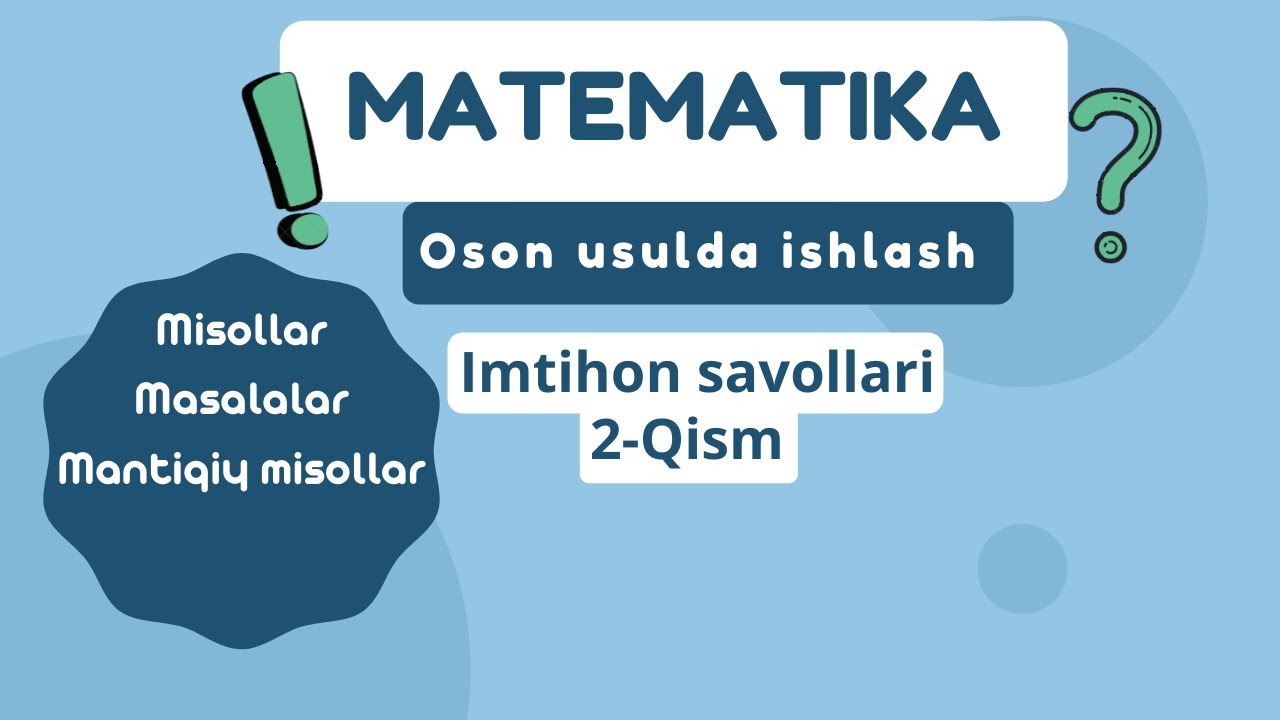 Matematikadan qiziqarli masala va misollar | 2-Qism | Matematika ...